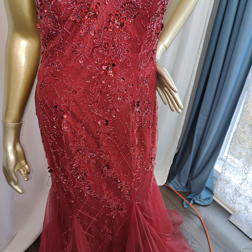 Camille Red Maroon Off The Shoulder Mermaid Gown - Gem